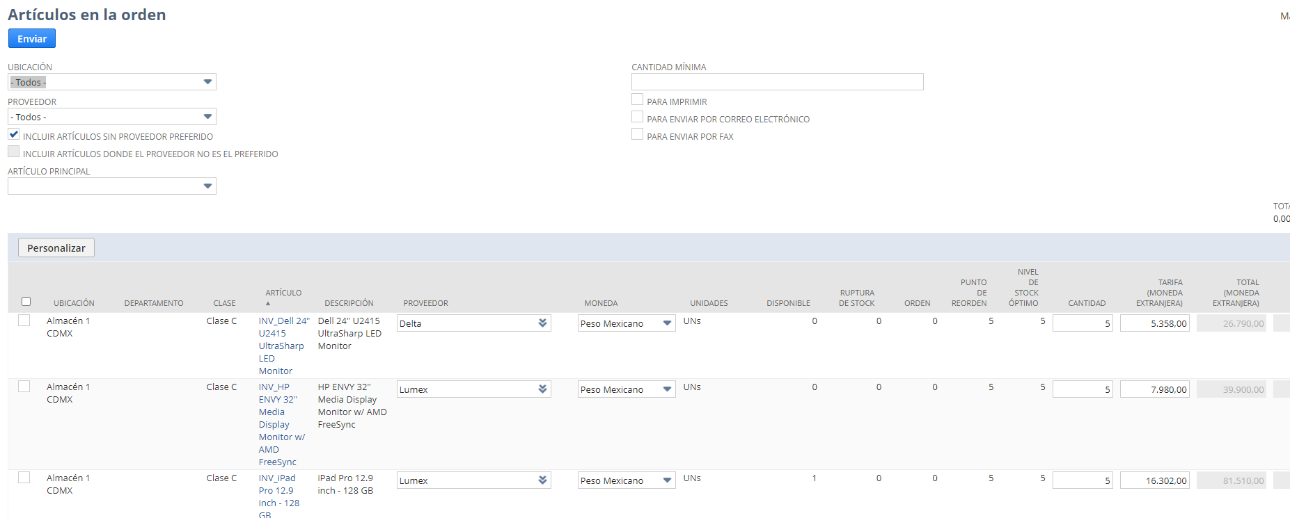 Punto de reorden en Oracle NetSuite